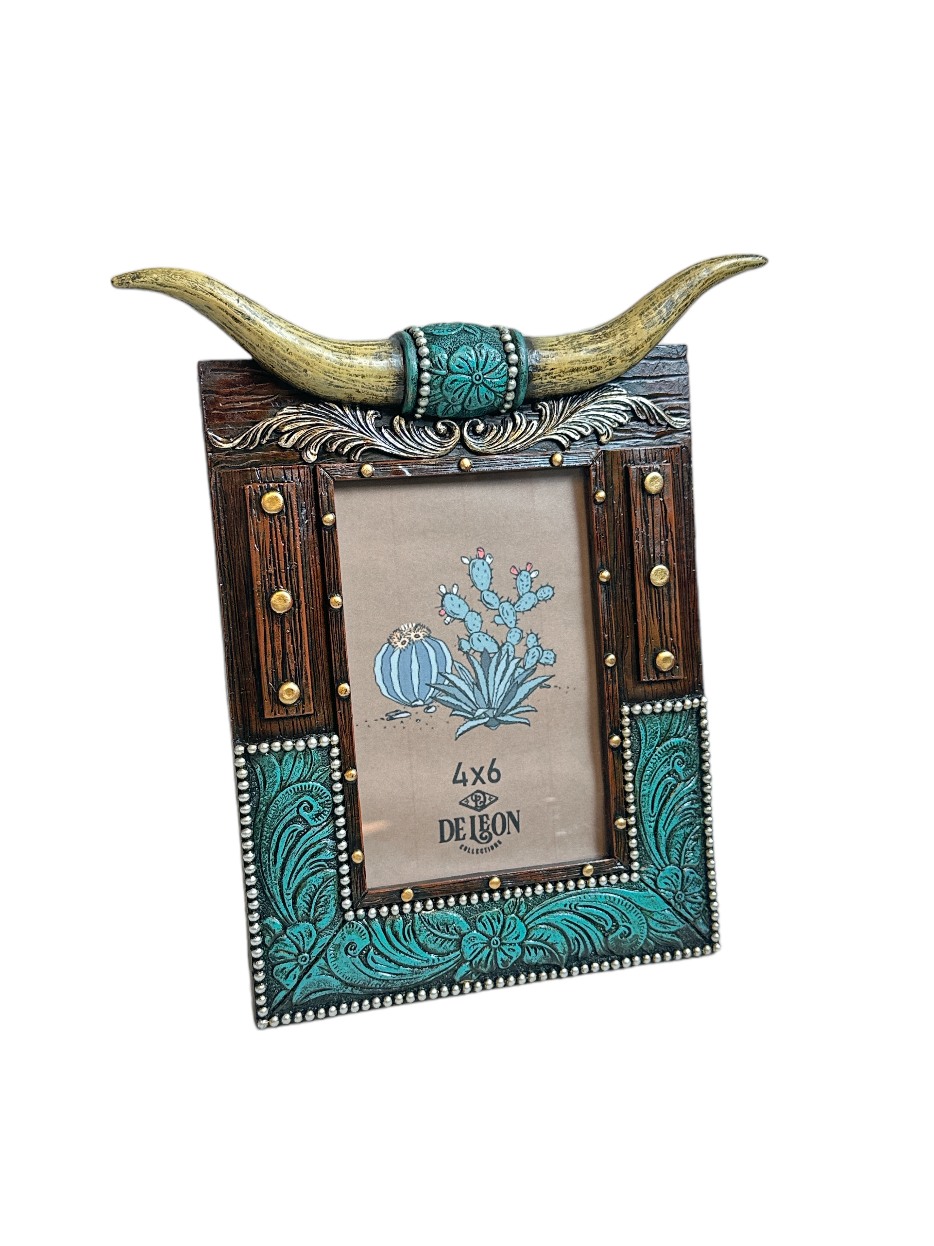 Union Rustic Polyresin Faux Cow Horns & Turquoise Tooled Leather Floral ...