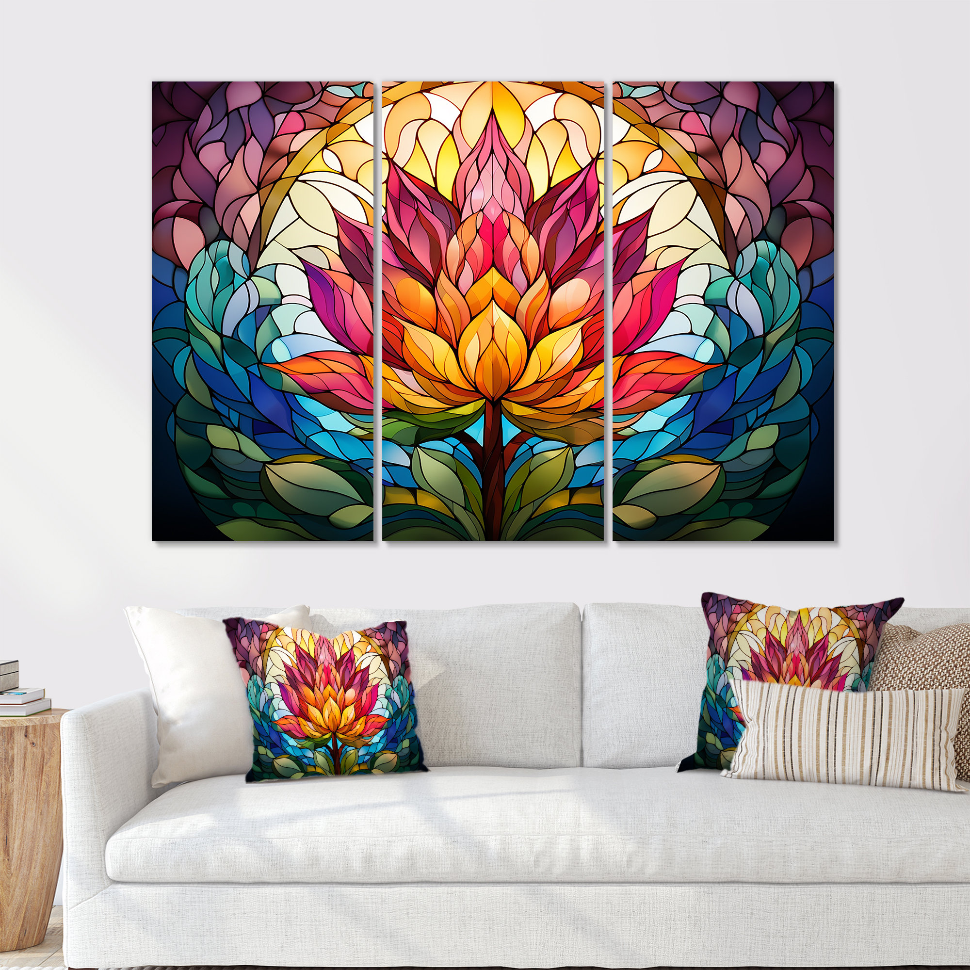 Design Art Blossoming Rainbow Lotus Fragmented Glass In Lead - Lotus ...