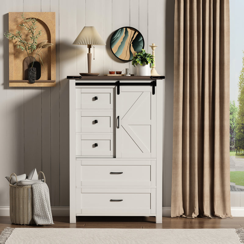 Gracie Oaks Kaney 5 Drawer Dresser, 48" Farmhouse Dressers & Chests of ...