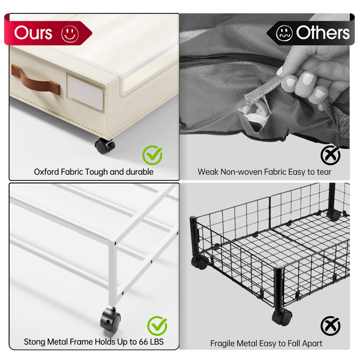 Rebrilliant 2-Pack Under Bed Storage Boxes On Wheels, Clear Metal ...