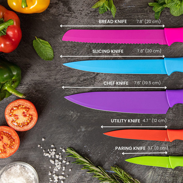 17 Stories Kitchen Knife Set, 5 Piece, Colorful Knife Set Stainless ...