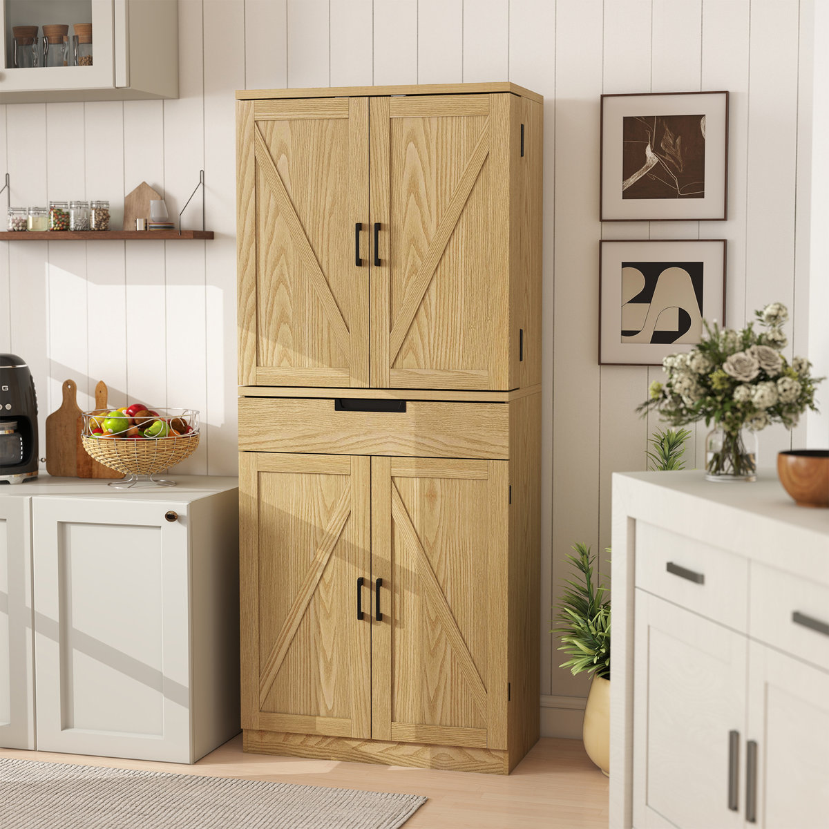 Gracie Oaks Farmhouse 72'' Tall Kitchen Pantry Storage Cabinets With 4 ...