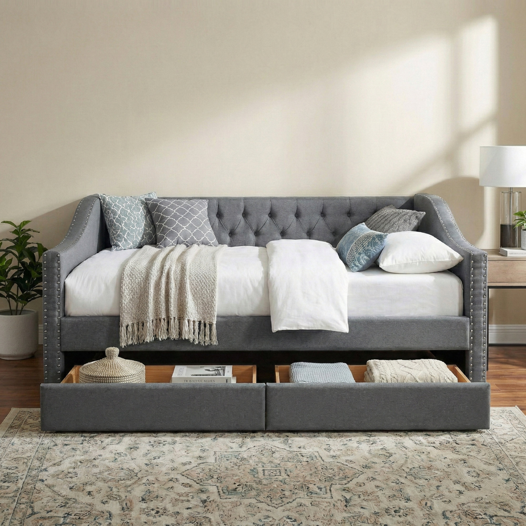 NFusion Arlington Transitional Upholstered Daybed with Diamond Tufted ...