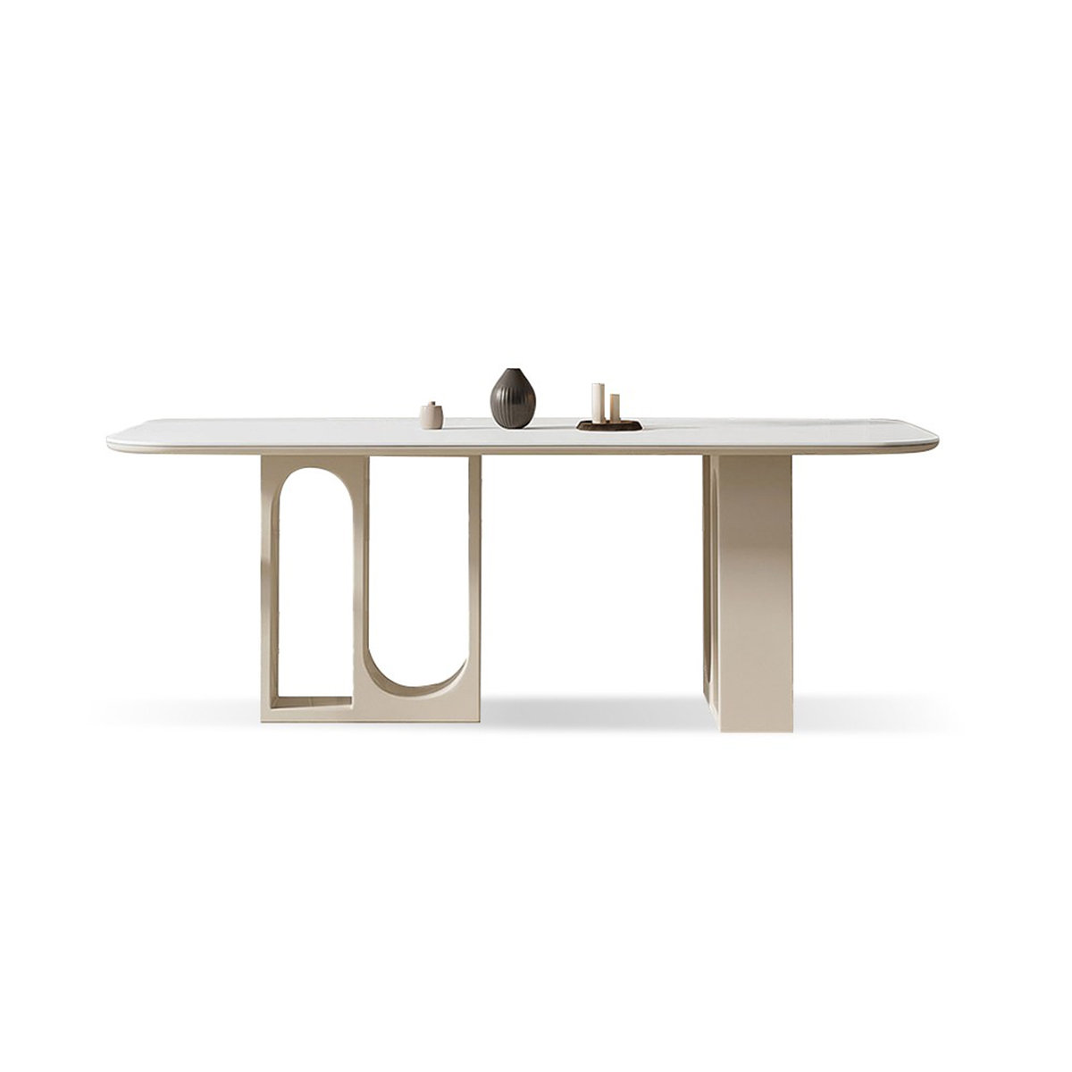 Orren Ellis Beige Rectangular Sintered Stone tabletop Dining Table ...