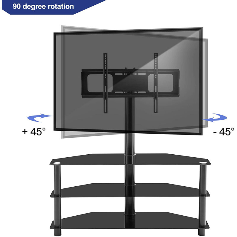 Latitude Run® Black Swivel Floor Stand Mount with Shelving, Holds up to ...