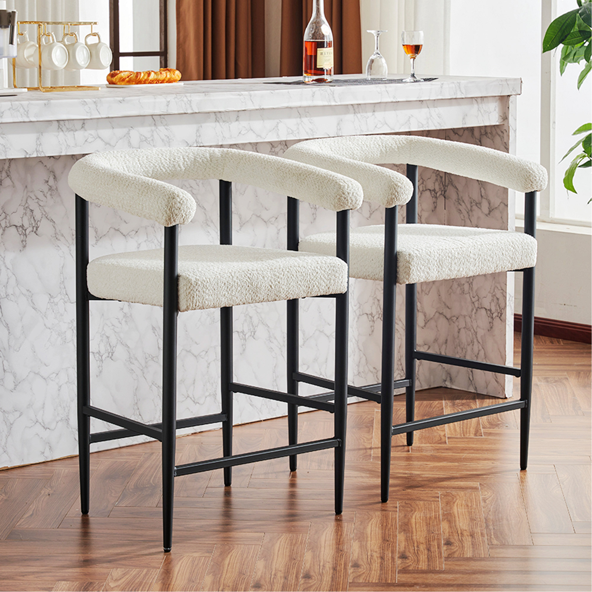 Latitude Run® Set Of 2 Upholstered Bar Stools, Counter Height Chairs ...