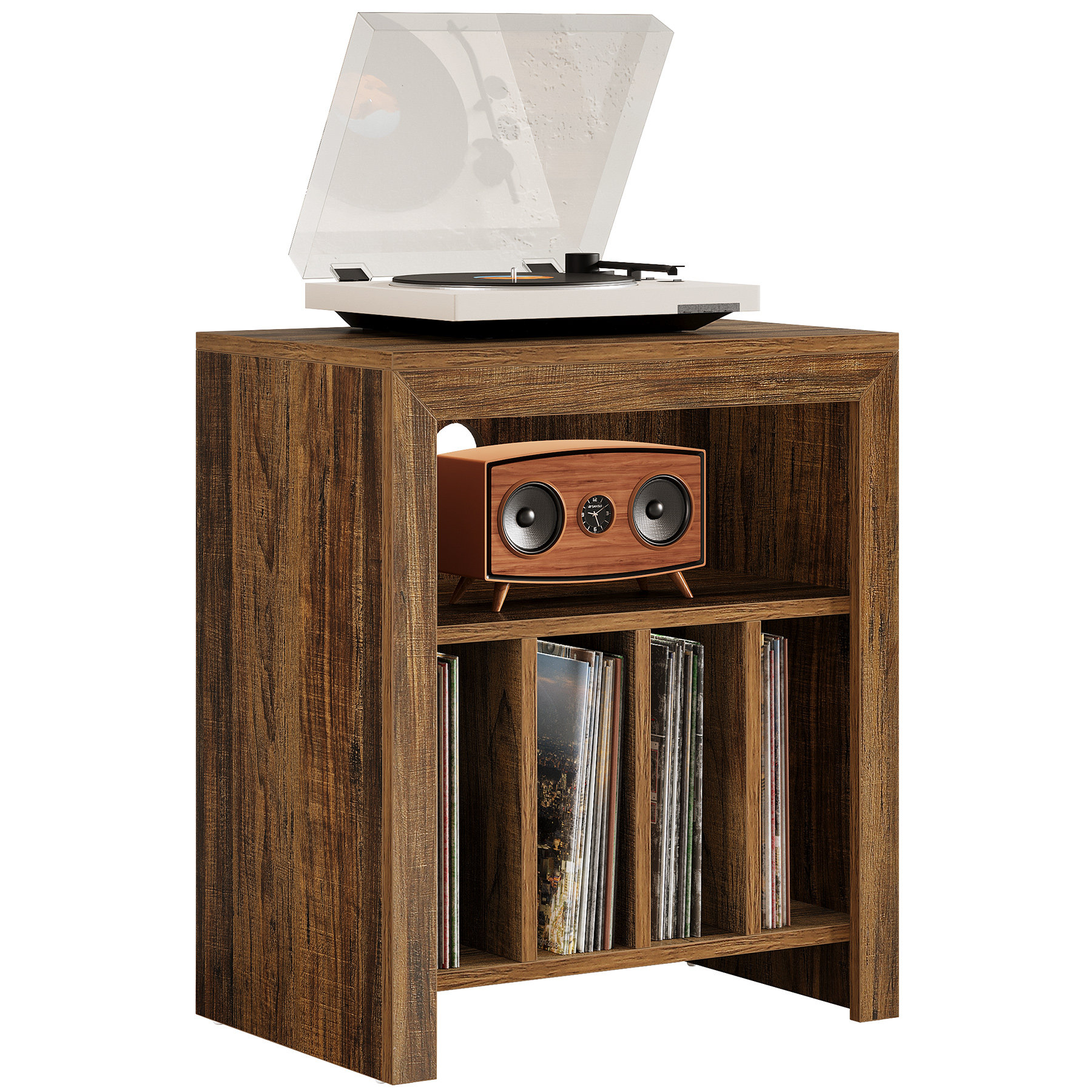 Millwood Pines Record Player Stand, Industrial Wooden Turntable Stand ...