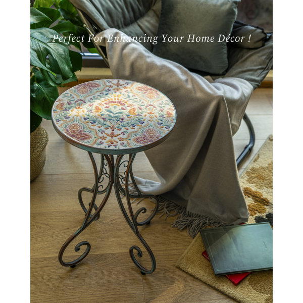 Frstem Blossom Mosaic Patio Table And Plant Stand, Outdoor Side Table ...