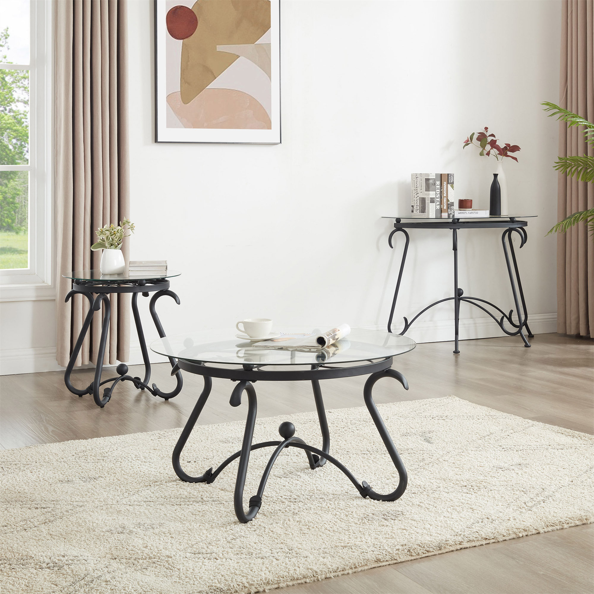 Winston Porter Tempered Glass Surface Console Table Coffee Table With ...