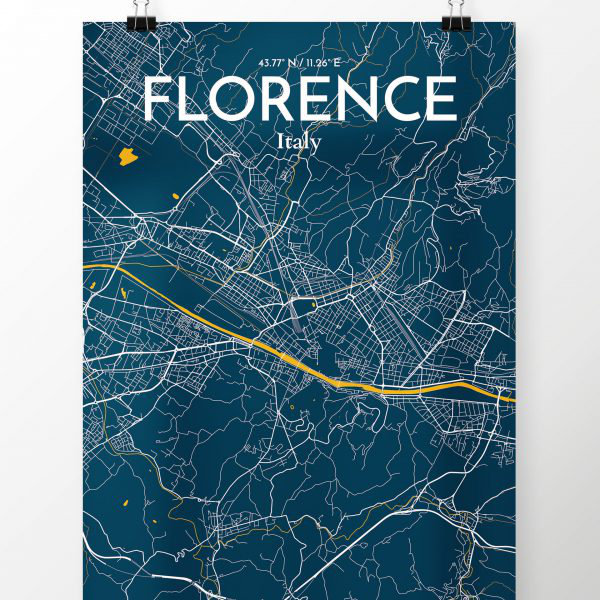 OurPoster.com 'Florence City Map' Graphic Art Print Poster in Navy ...