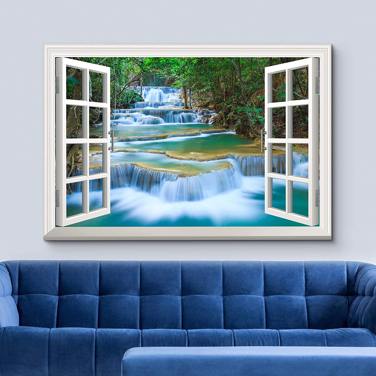 IDEA4WALL Window Scenery Cascading River Waterfall in the Forest ...