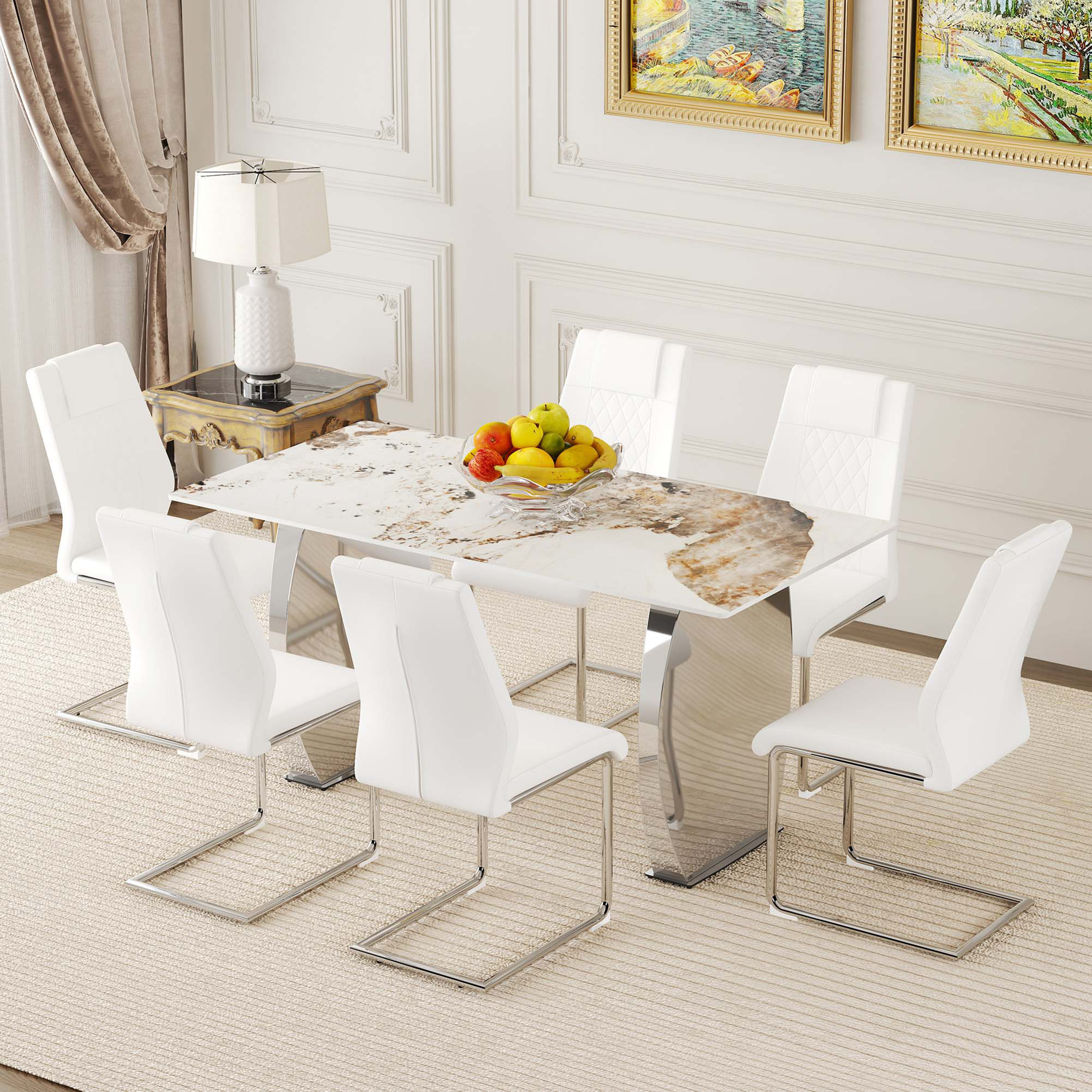 Ivy Bronx Table And Chair Set, Pandora Patterned Sintered Stone Dining ...