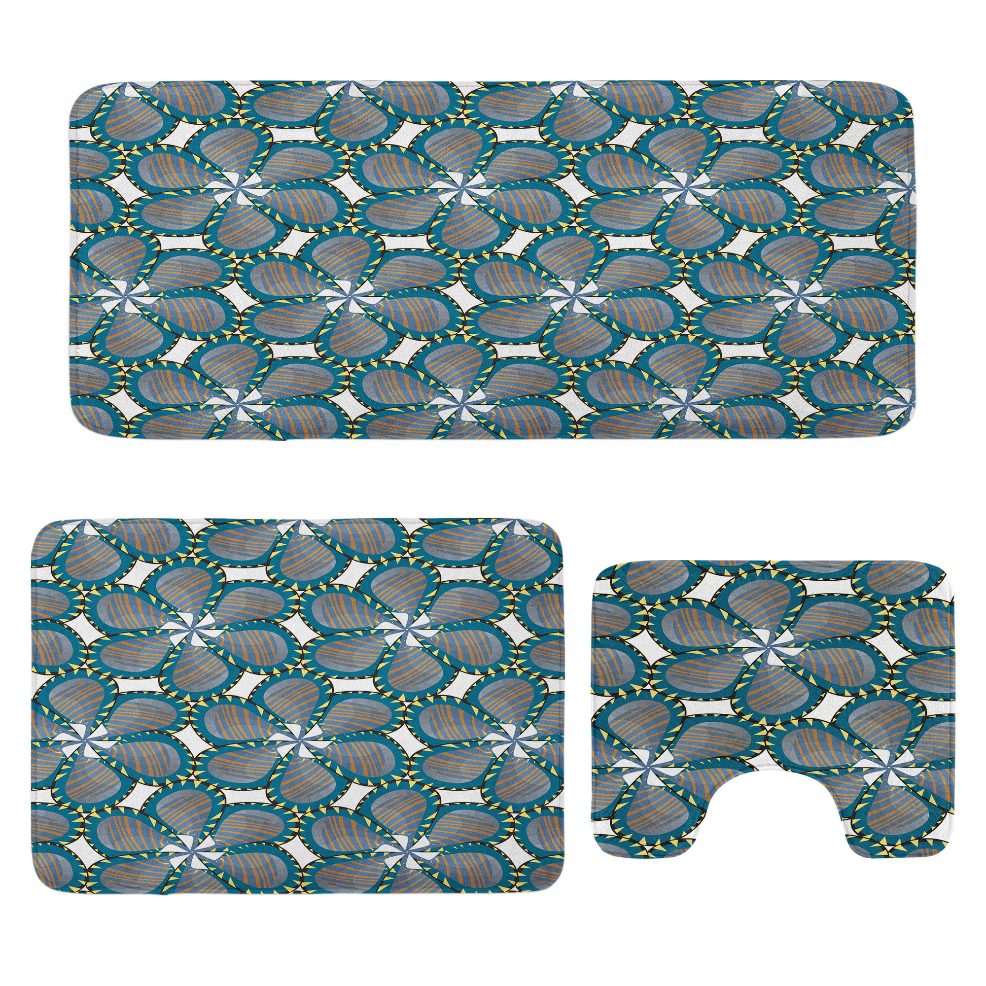 East Urban Home Pinwheel Bathroom Rug Set 3 Pieces U-Shape & Rectangle ...
