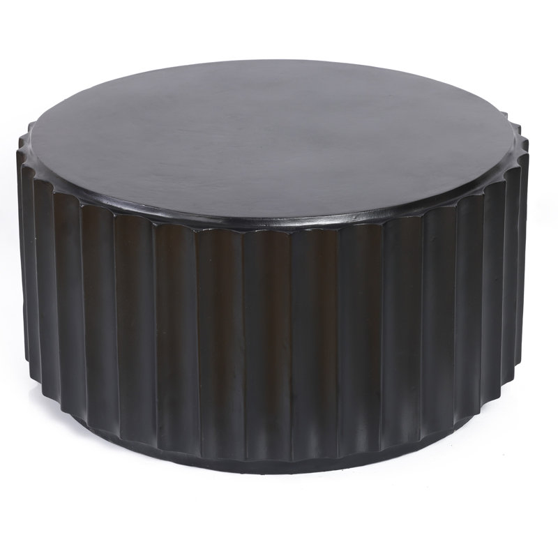 Luxen Home Black Cement Round Coffee Table for Outdoors and Indoors ...