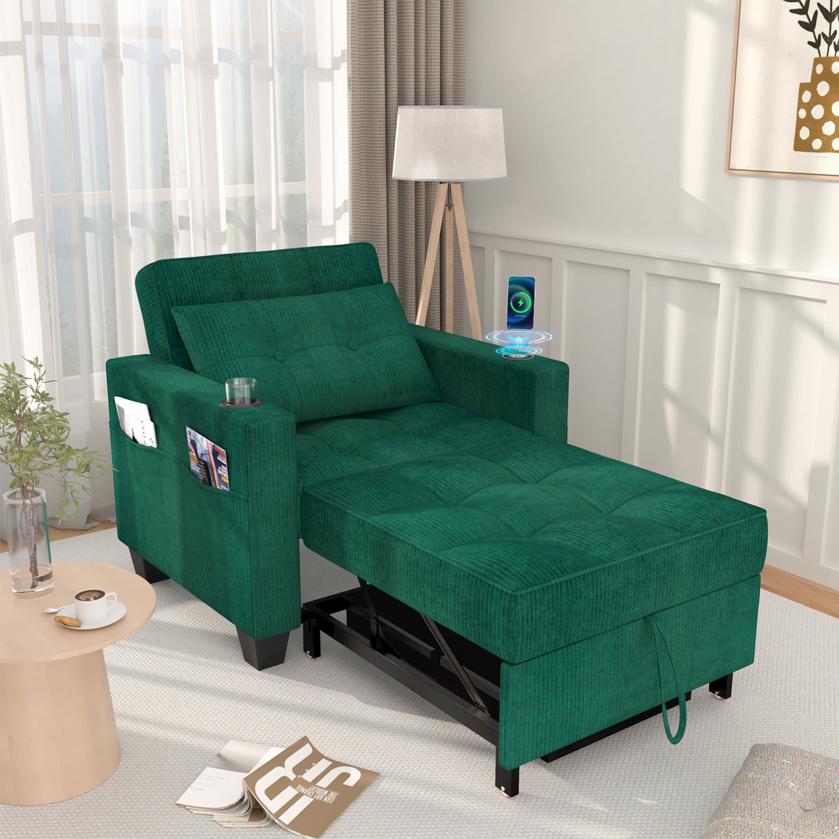 Latitude Run® 38" Wide Convertible Chair 3-In-1 Pull Out Sleeper Futon ...