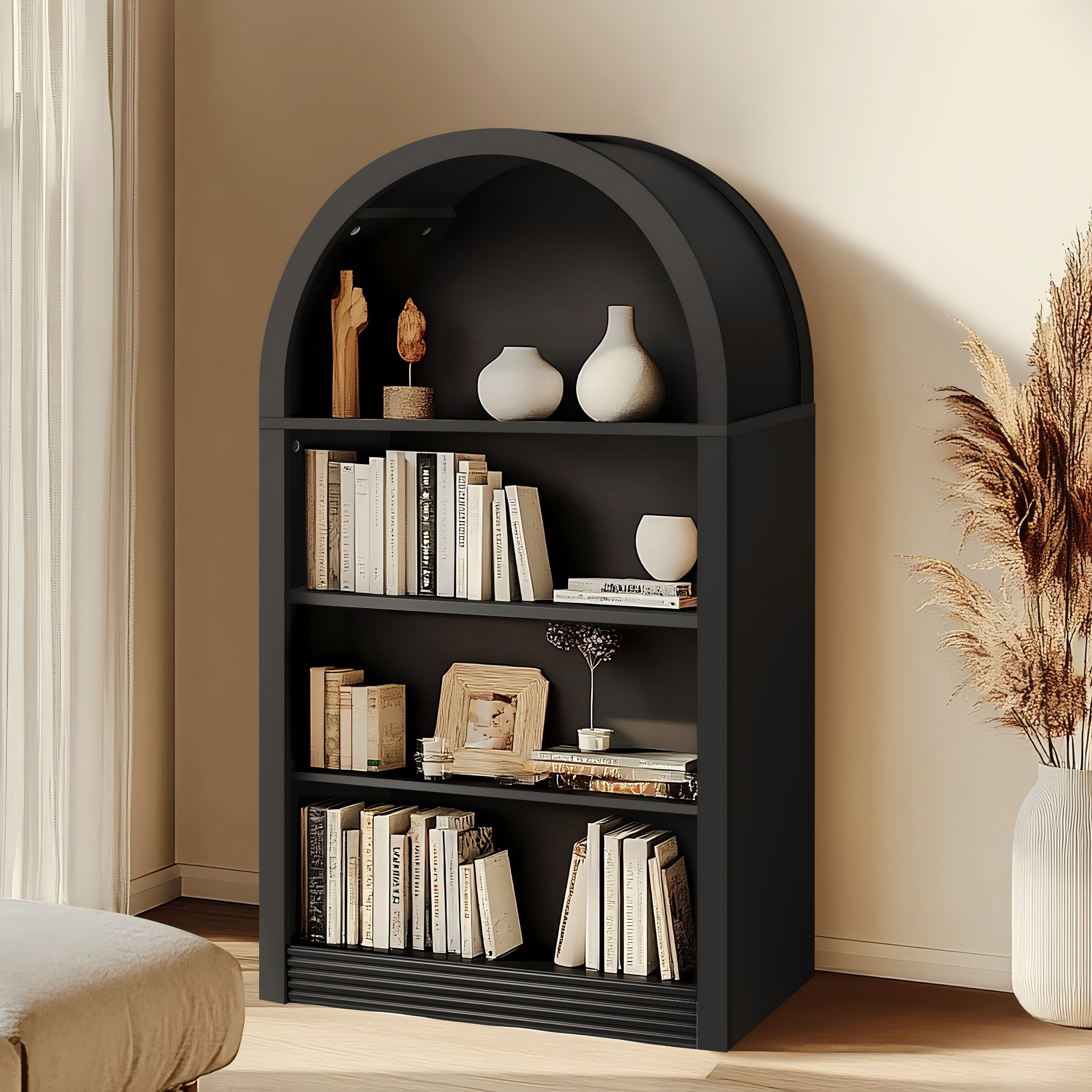 Ebern Designs Small Black Bookcase Arched Bookshelf | Wayfair