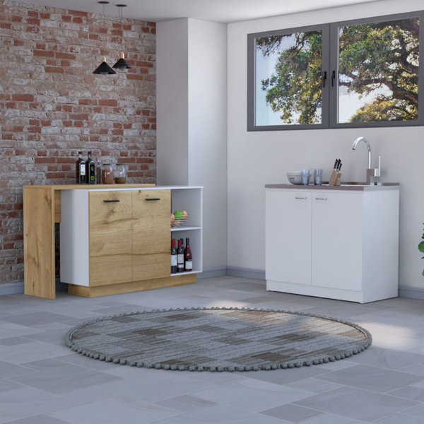 Latitude Run® Ensemble de cuisine 2 pièces, îlot de cuisine + meuble ...