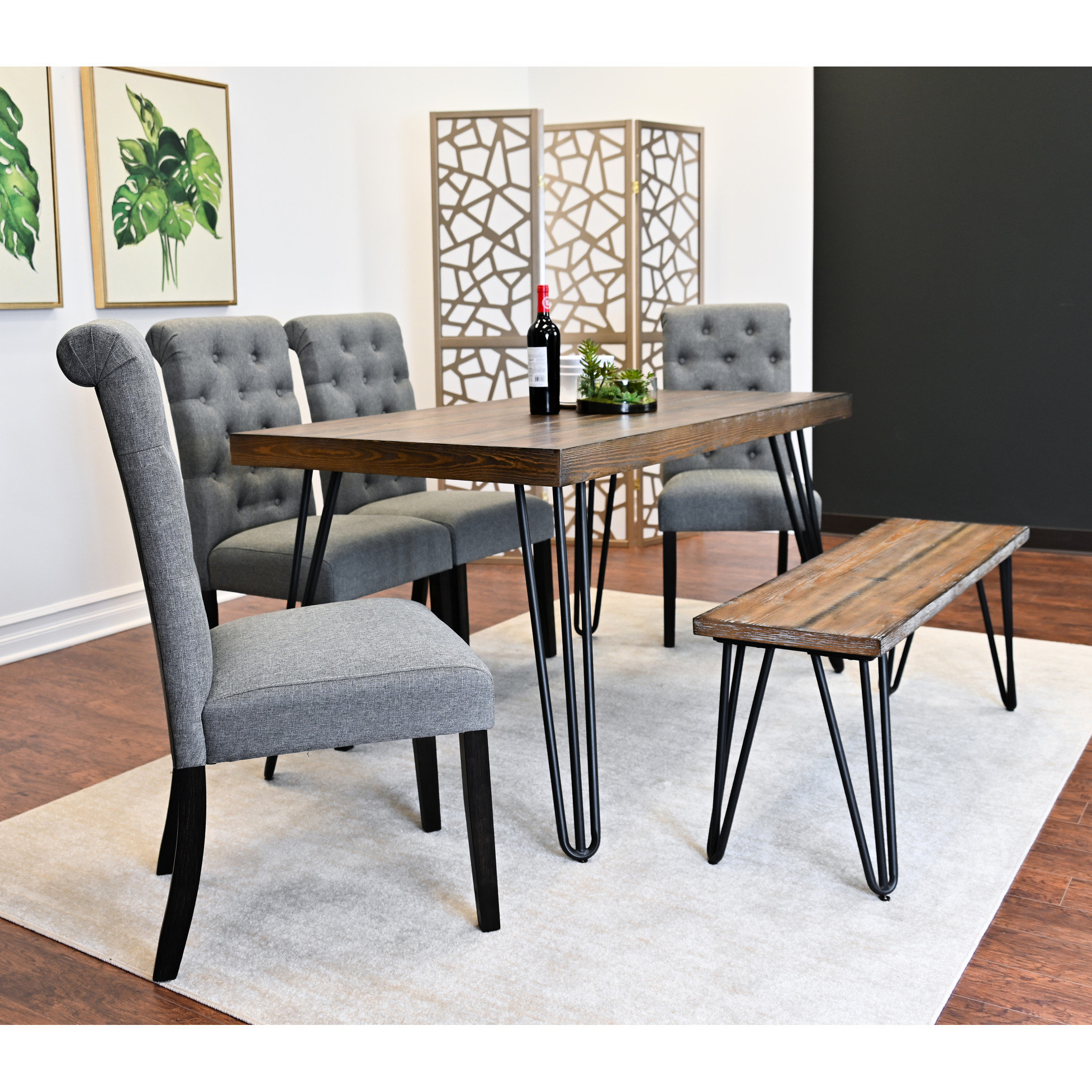 17 Stories 6 Dining Package Group: Hairpin Table, 4 Attractive Chairs ...