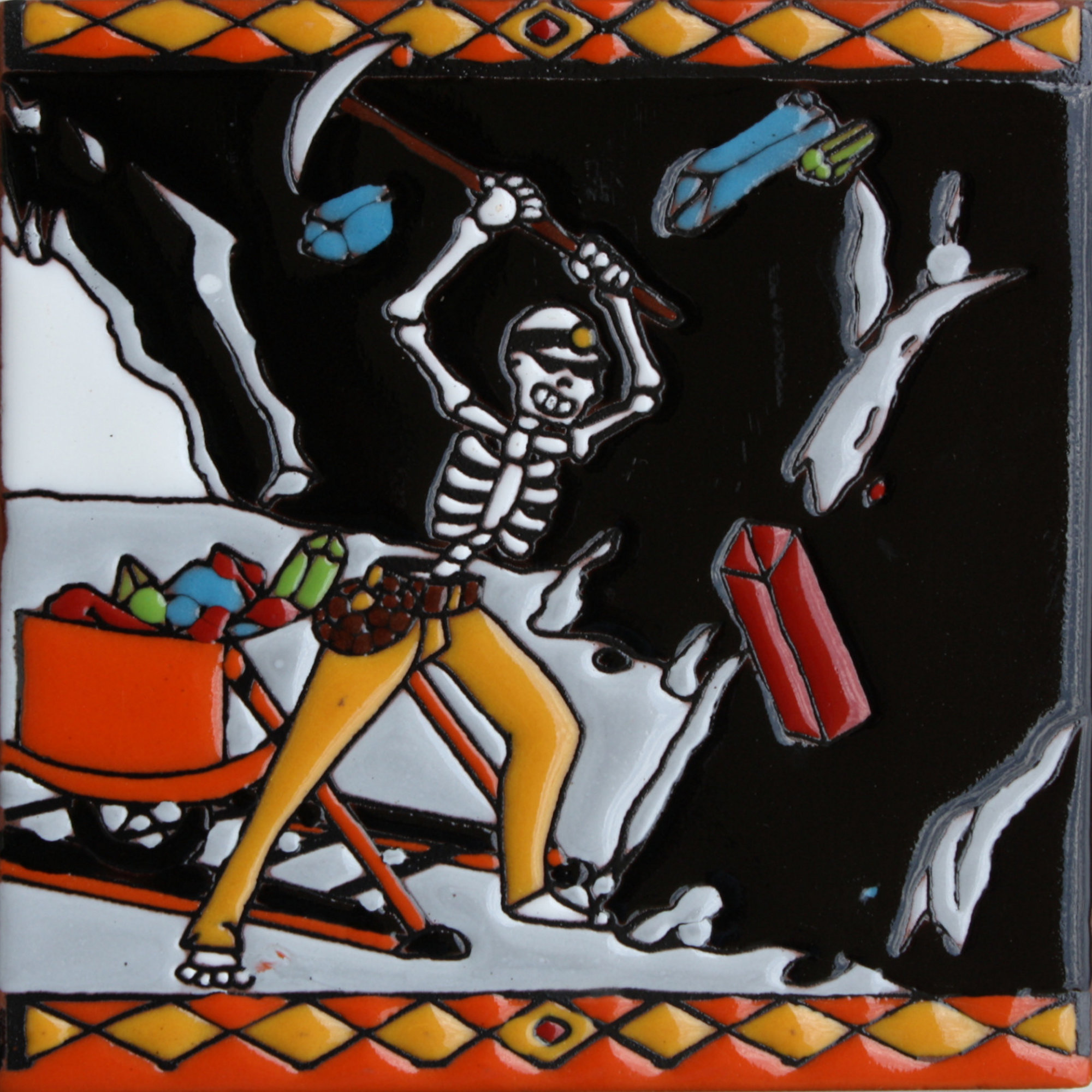 Fine Crafts Imports 6x6 The Miner, Handmade Day-Of-The-Dead Dia De Los ...