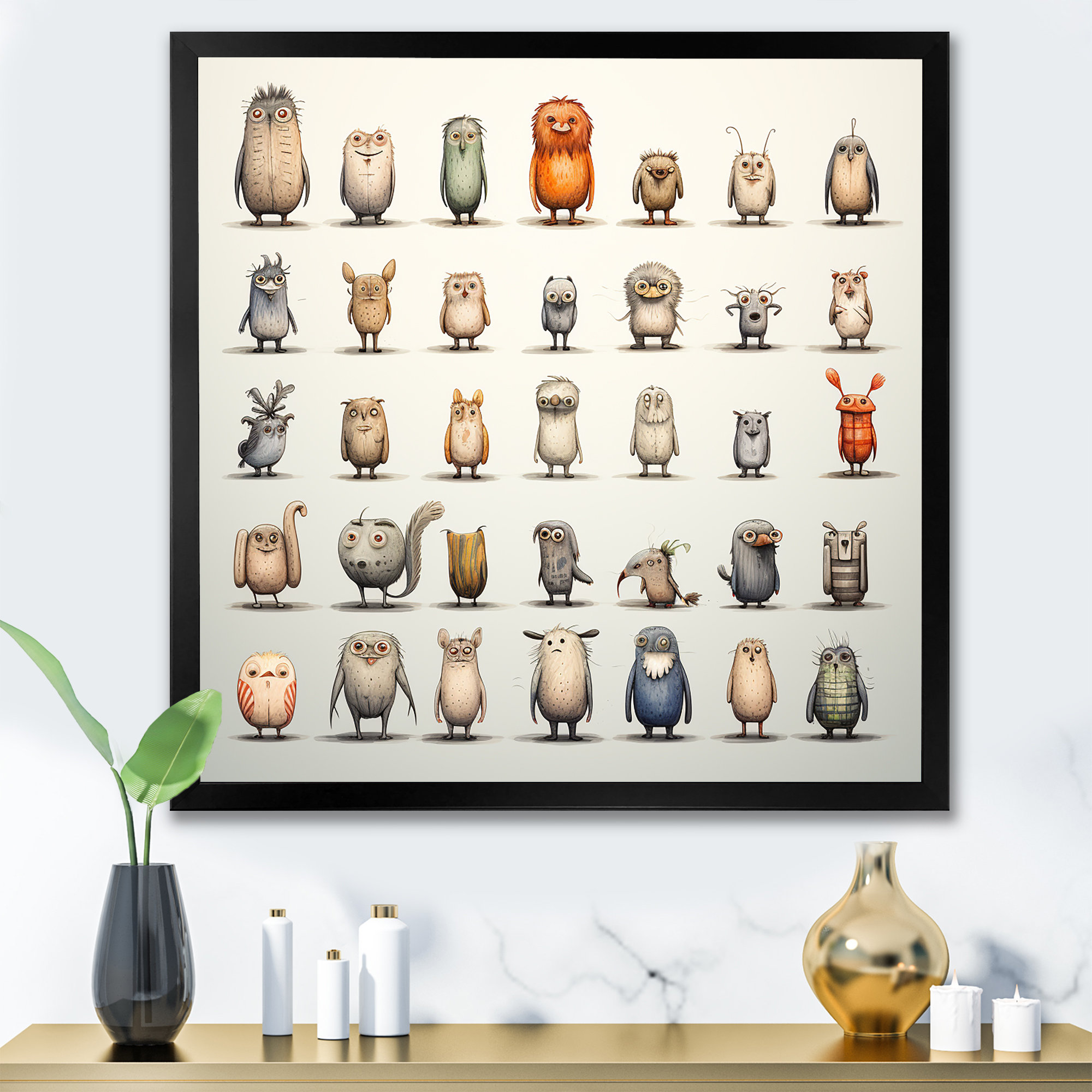 Trinx Grey Childrens Monsters Nursery Pattern I - Animals Wall Art ...