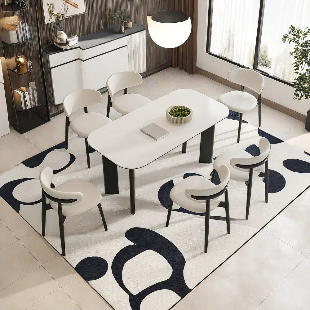 Sleek Surface Designs Simple white rock slab rectangular dining table ...
