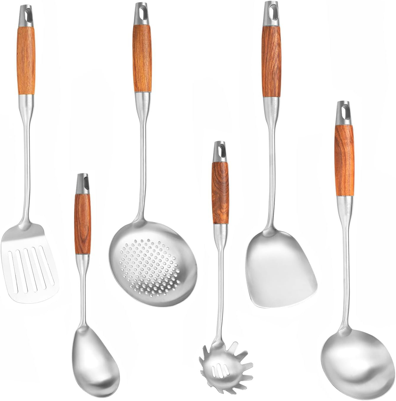 BLASIVE Stainless Steel Kitchen Utensils Set with Wooden Handle, 6 PCS ...