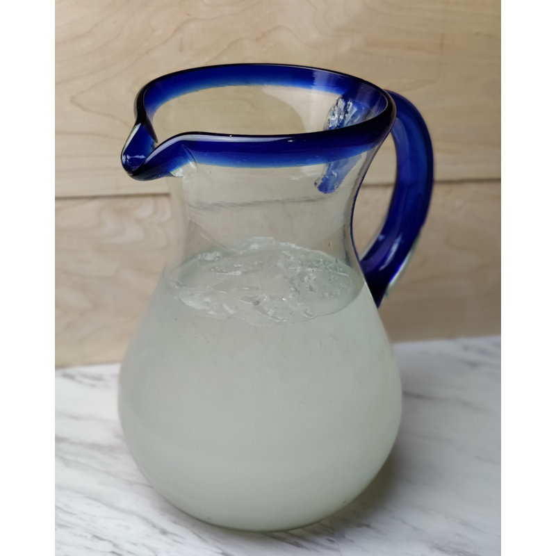 Rosecliff Heights Varian Mexican Hand Blown 84 oz. Blue Rim Pitcher ...