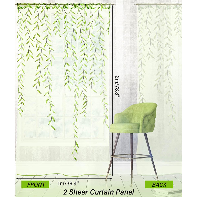 Lark Manor™ Willow Voile Curtains Cute Green Sheers Leaf Curtain Tulle ...