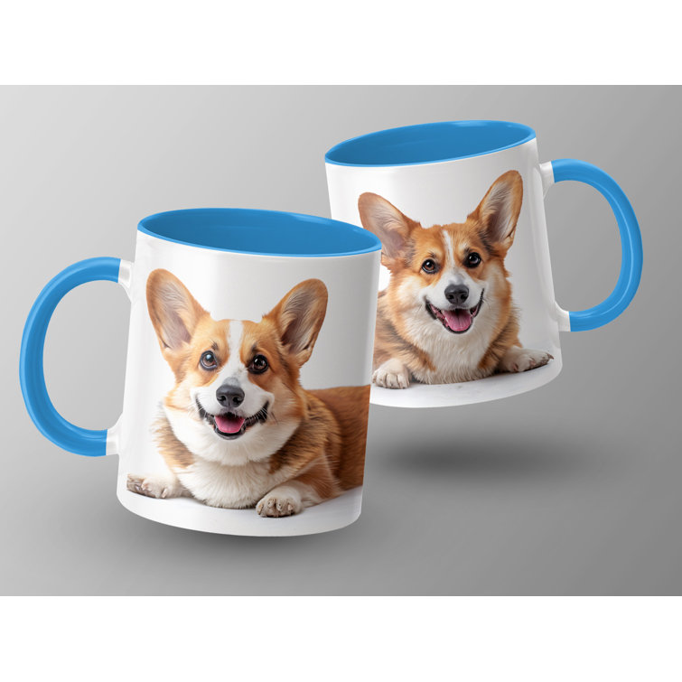 East Urban Home Set of 2 – 11oz Adorable Corgi Dog Happy Face Design ...