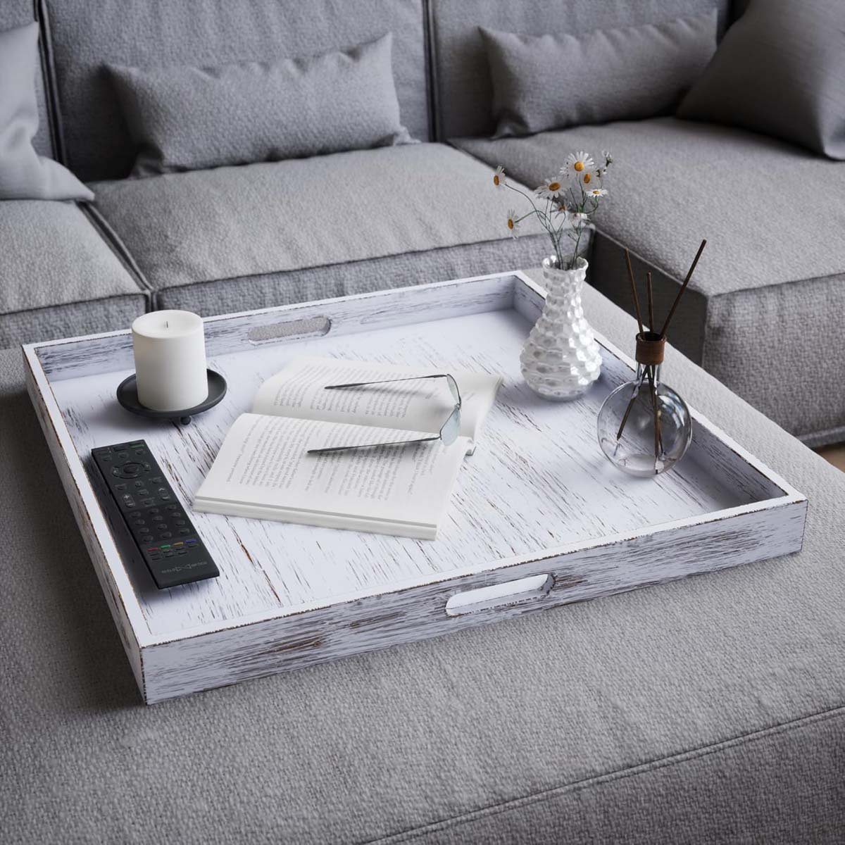 Gracie Oaks Square Large Ottoman Tray: Extra Large Serving Tray With ...