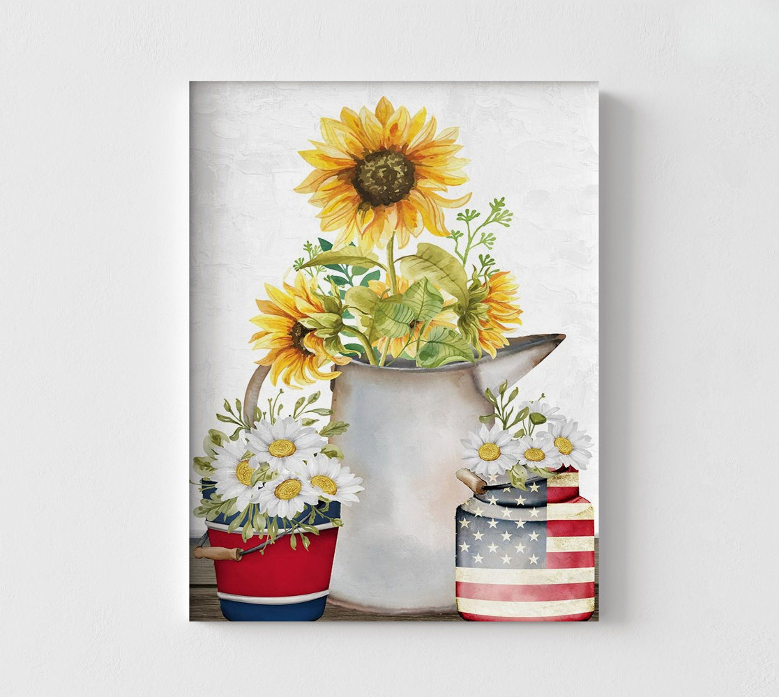 WeFrameArt Patriotic Daisies Poster Print Living Room Art, Daisy ...