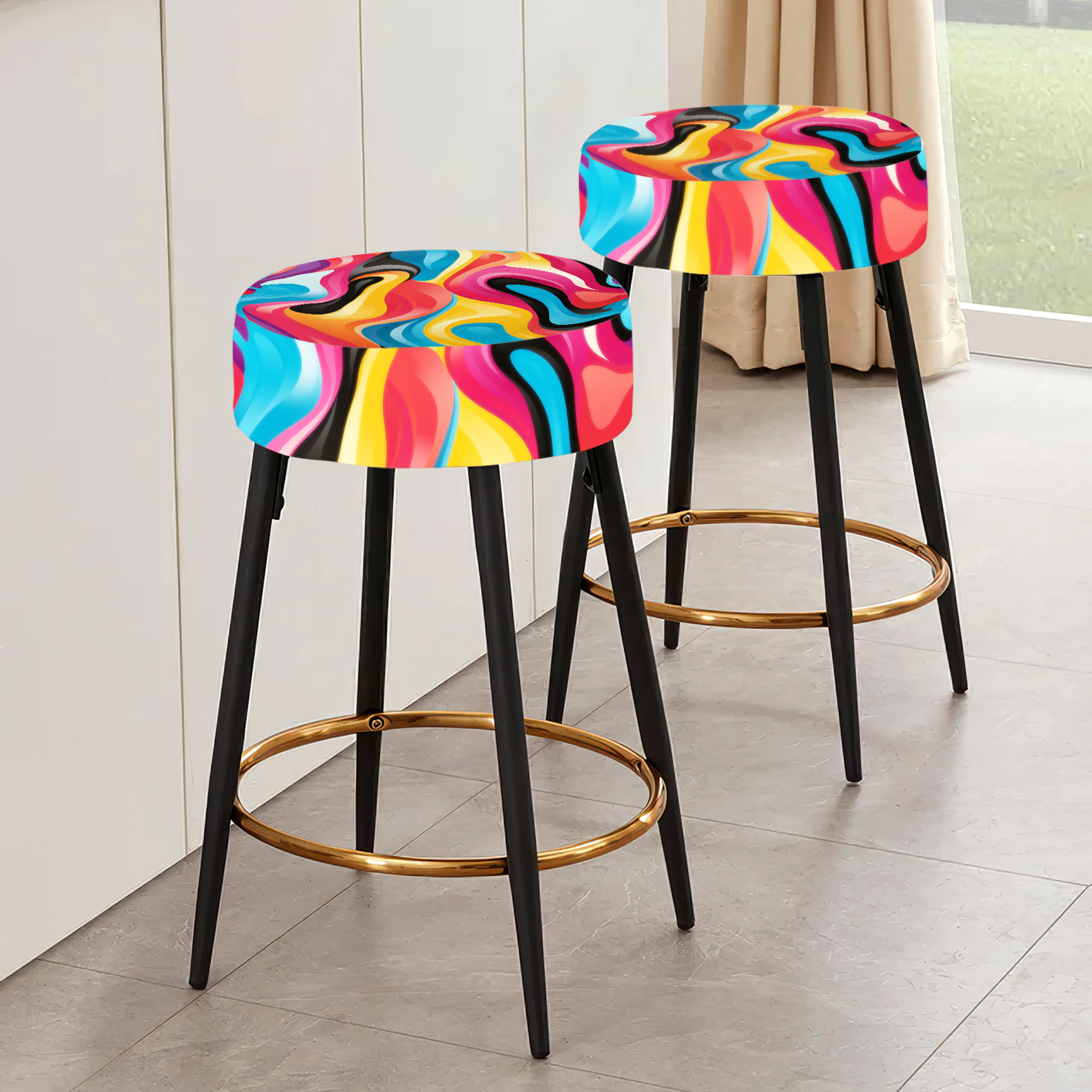 Design Art Multicolor Swirling Harmony Waves - Abstract Bar Stools Set ...