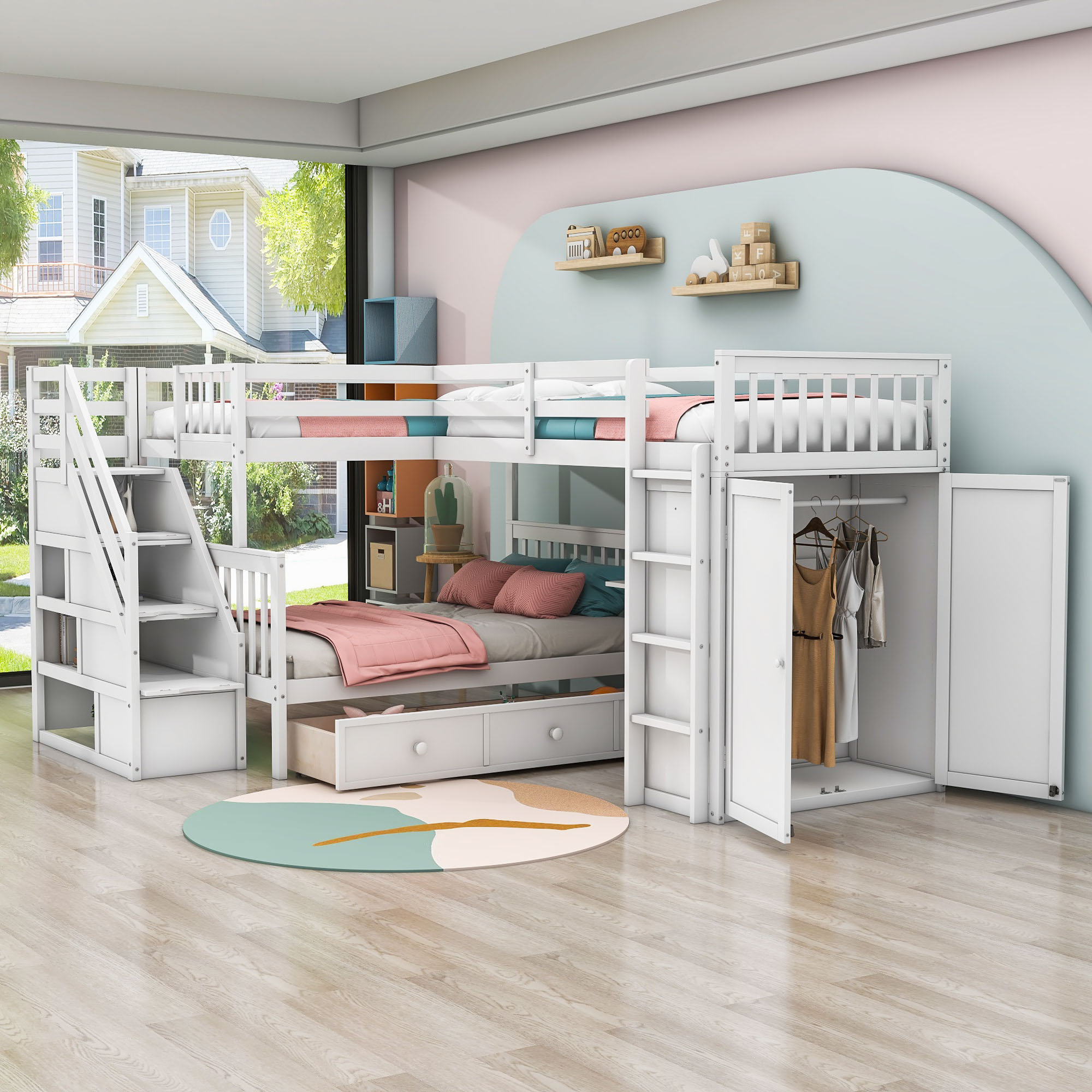 Harriet Bee Javiyon 3-drawer L-shaped single bunk bed with portable ...