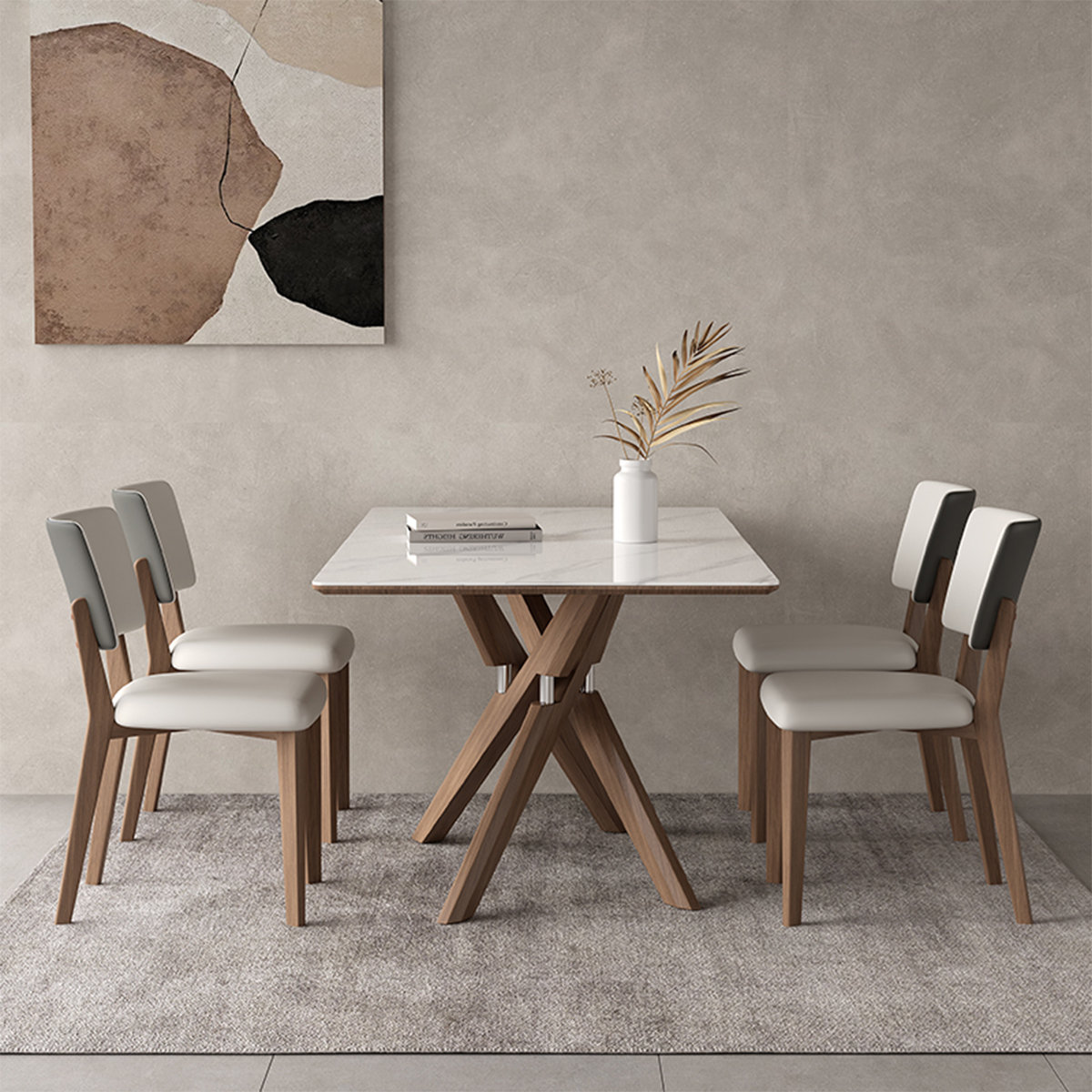 GearGlide Simple Rectangular White Slate Dining Table Sets | Wayfair