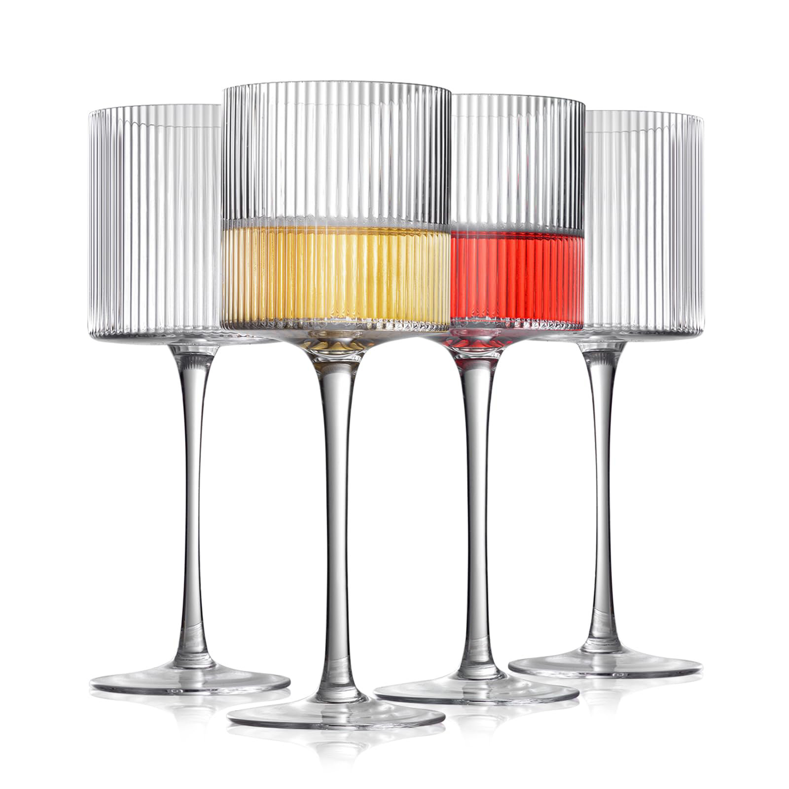 Hokku Designs Square Wine Glasses Set Of 4, Elegant Ribbed Design Wine ...