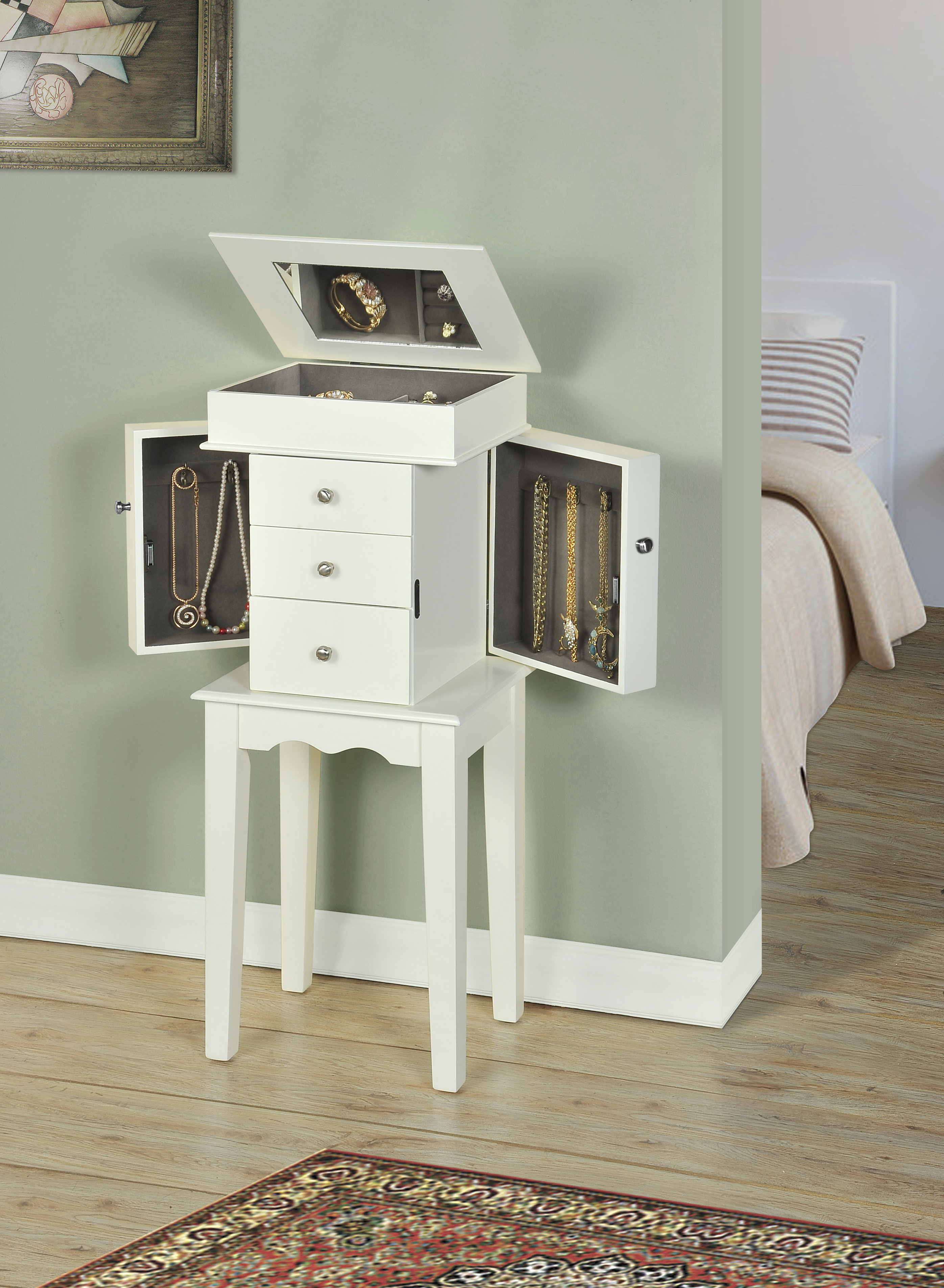 Winston Porter Sea Green Jewelry Armoire Cabinet Organizer | Wayfair