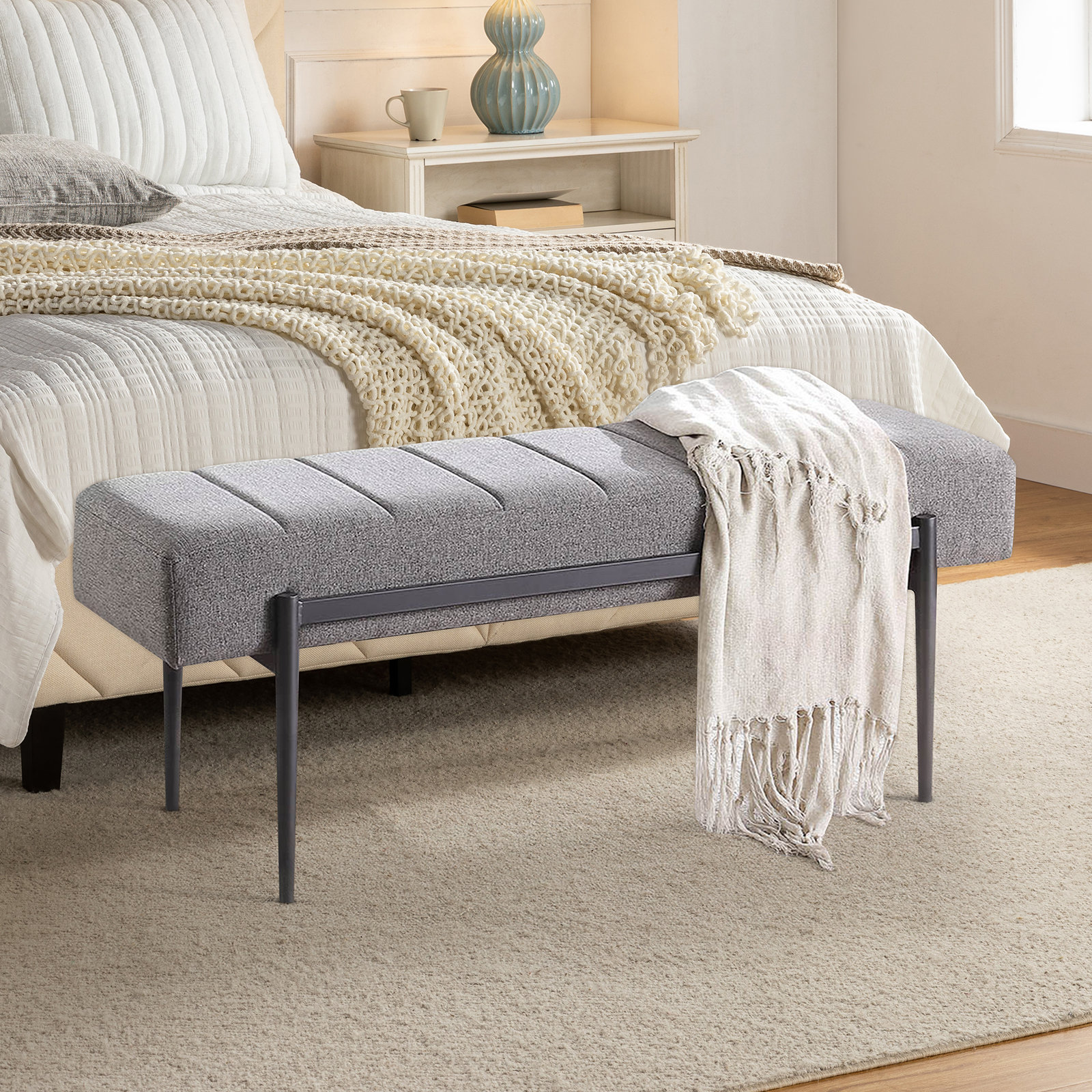 Wade Logan® Brianalee Chenille Upholstered Channel Tufted Bench with ...