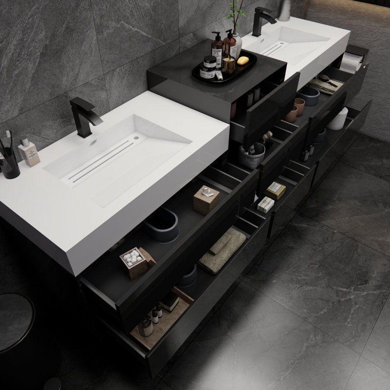 Better Vanity Albizu 79" Wall-Mounted Double Bathroom Vanity | Wayfair