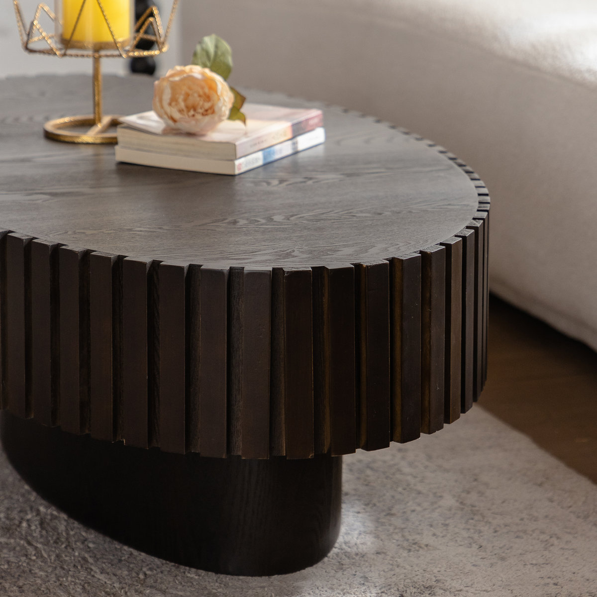 Loon Peak® Oval Coffee Table Handcrafted Relief Sturdy Pedestal Wooden ...