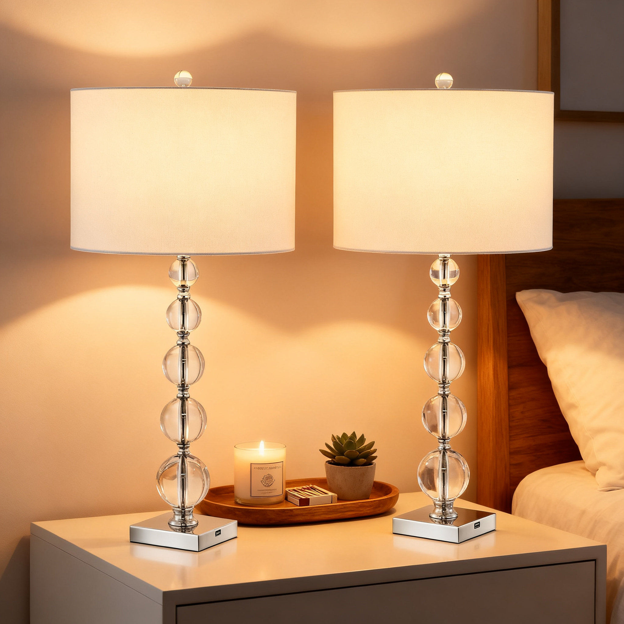 Everly Quinn Stacked Crystal Ball Table Lamp Set Of 2 With USB Charging ...