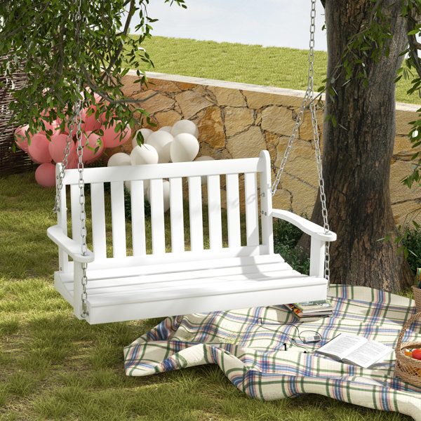 Ebern Designs Patio Porch Swing, 2-Seated Bench Swing With Hanging ...