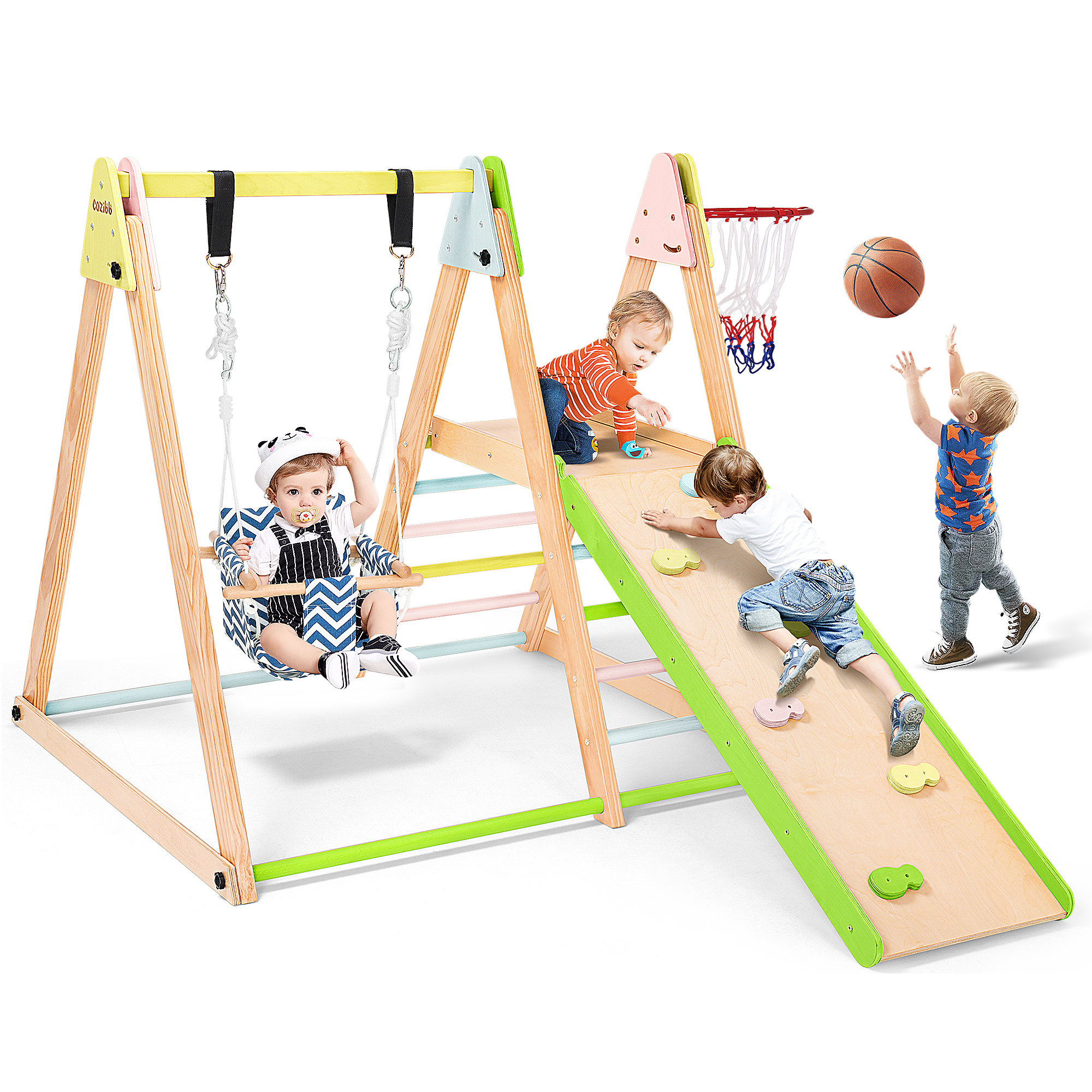 ANGGREK 7-in-1 Toddler Climbing Toy Swing Set, Indoor Jungle Gym, Kids ...