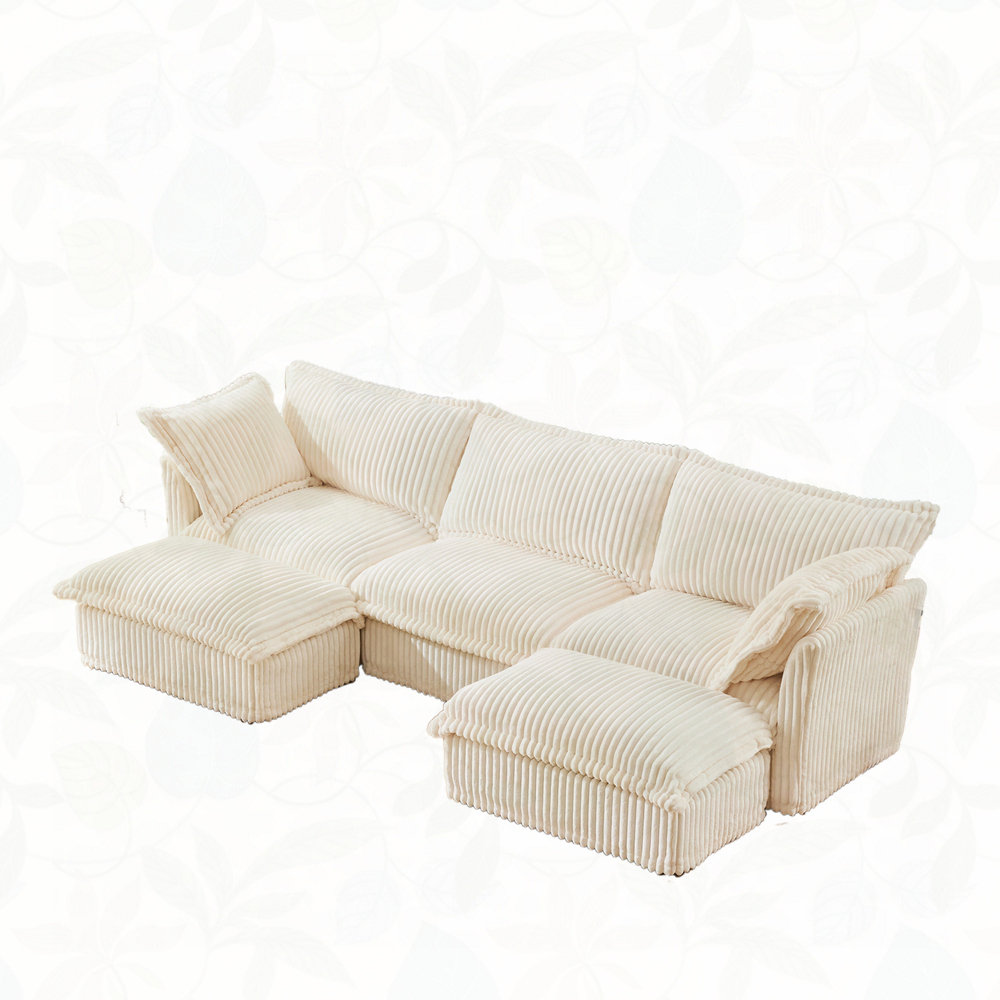 Everly Quinn Slipcovered U Shape Sectional Deep Seat Sofa Couch, 3 Seater Sofa with French Edges ...