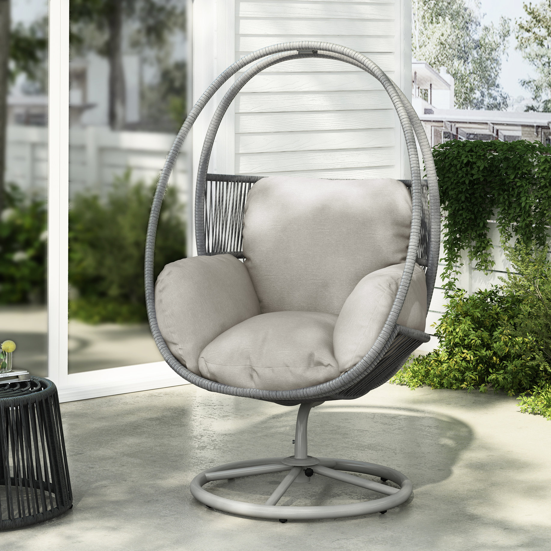 17 Stories Gray Iron Frame Outdoor Swivel Lounge Chair With And Fabric ...