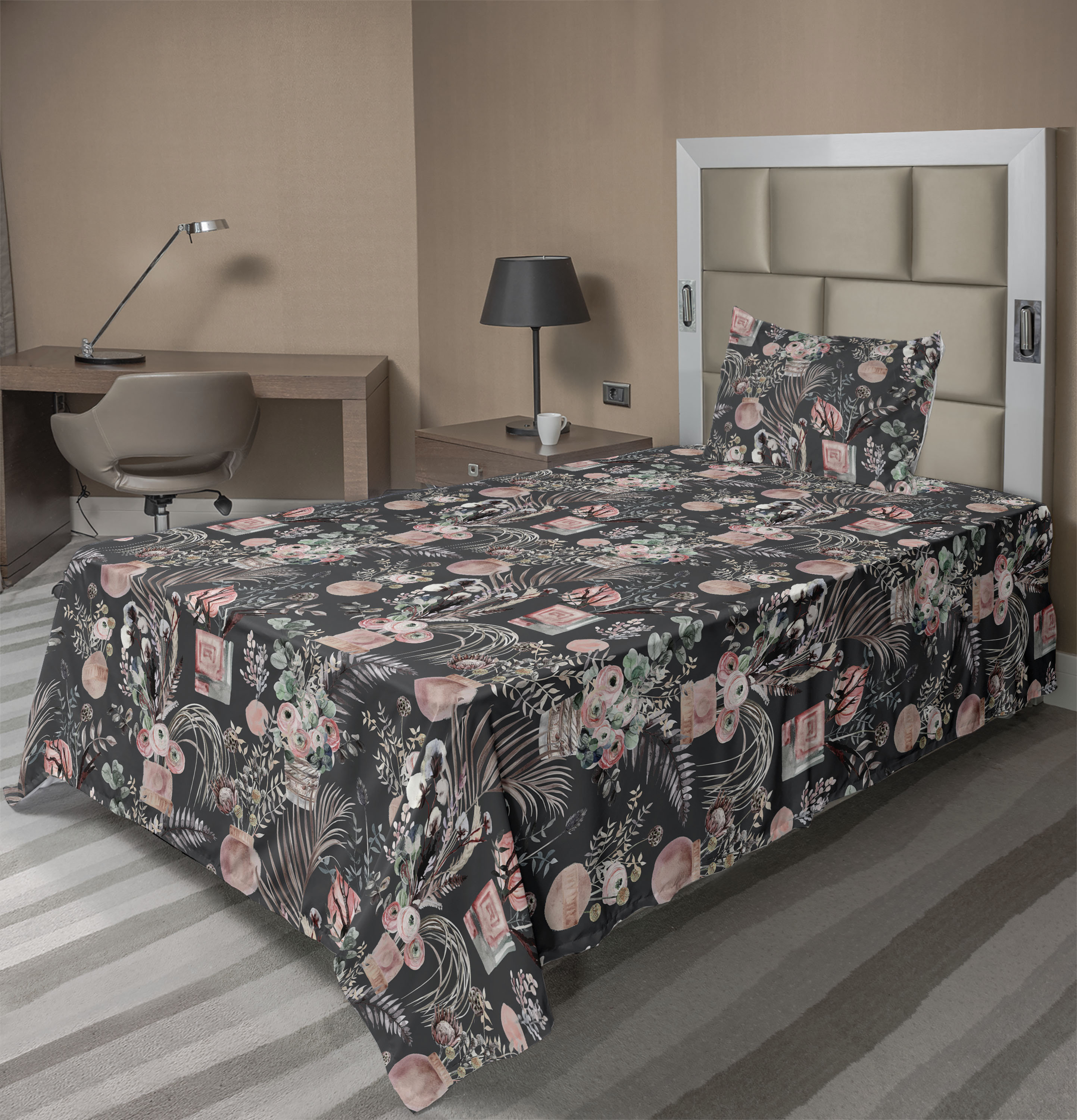 Ambesonne Floral Design Sheet Set Contemporary Flowers Laurel Green ...