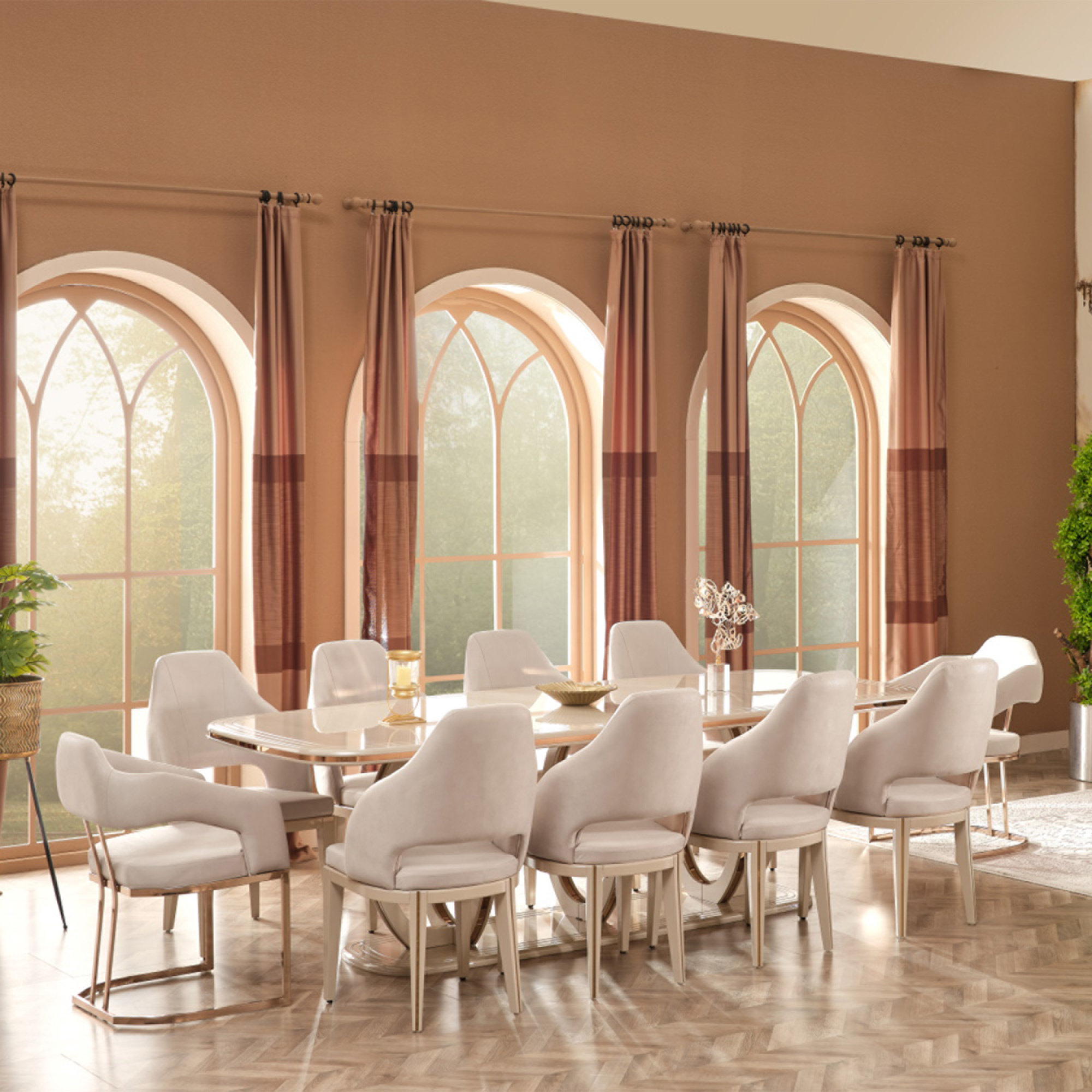 Arthooc Luxurious Beige Velvet Dining Set With Gold Accents – Multiple ...