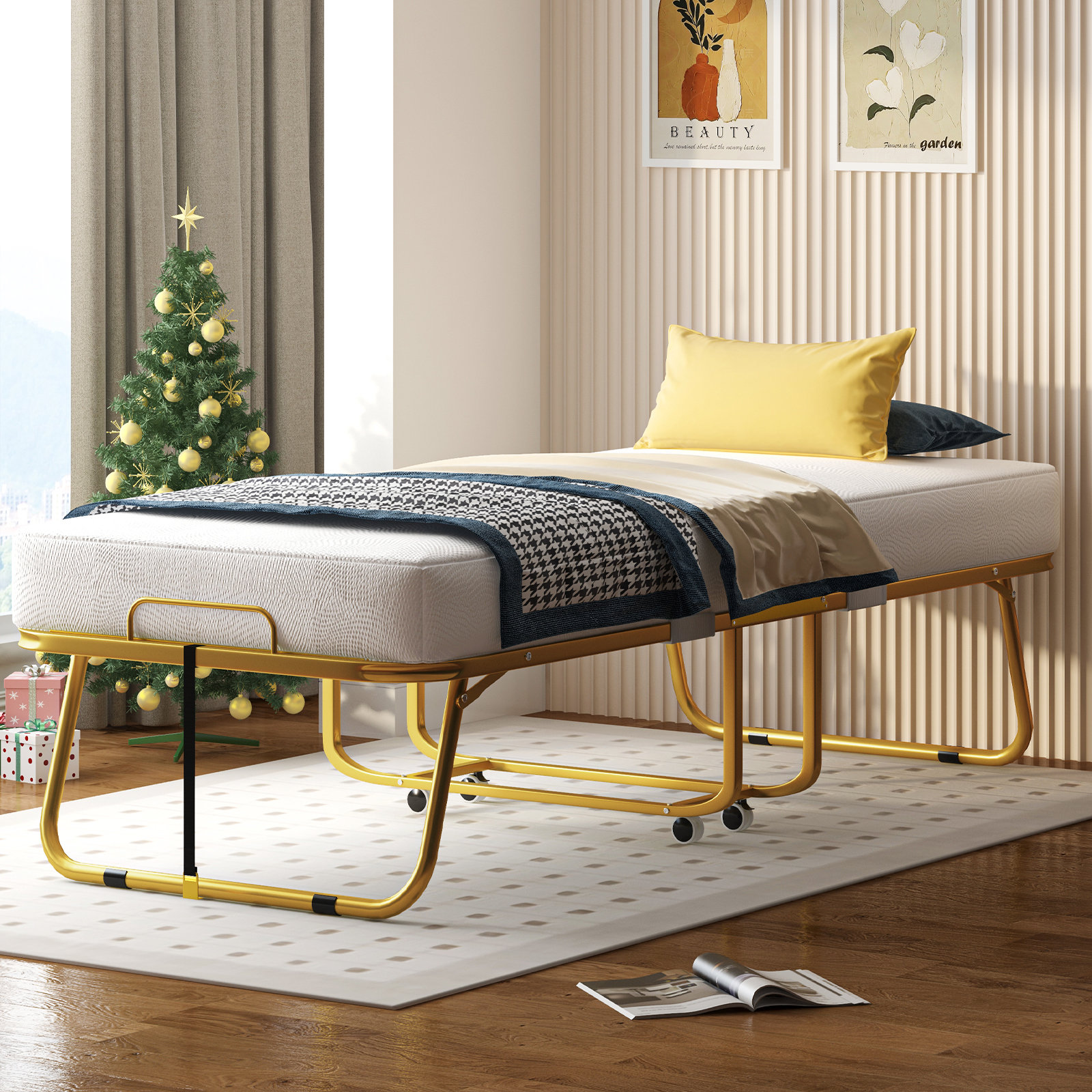 Mercer41 Folding Bed With Mattress - 75x38 Size Bed Frame - Portable ...