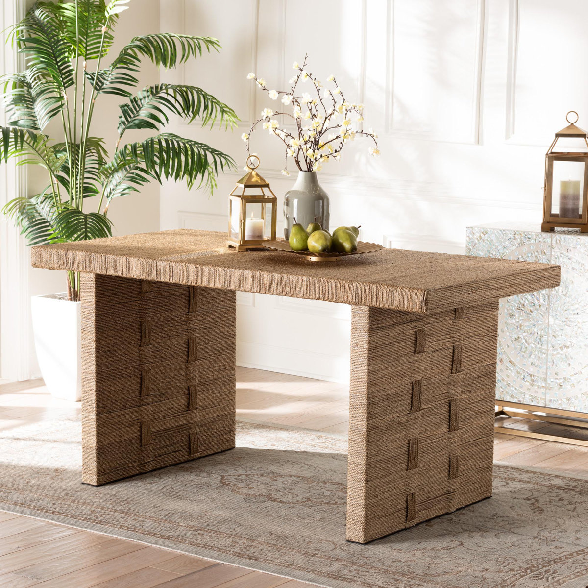 Highland Dunes Althia 60" Seagrass Dining Table | Wayfair