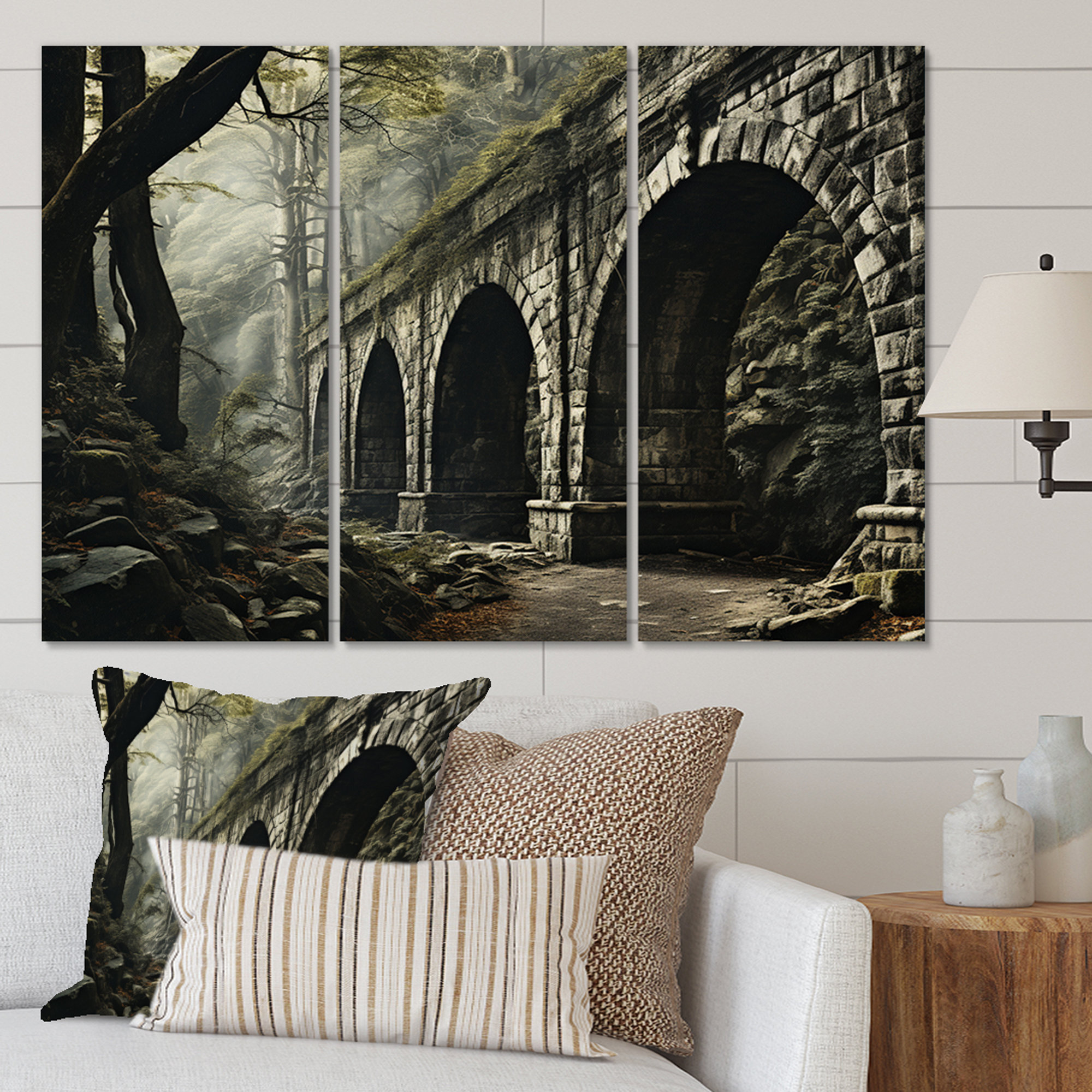Design Art Grey Bridge Rustic Archway Slate I - Architecture Metal Wall ...