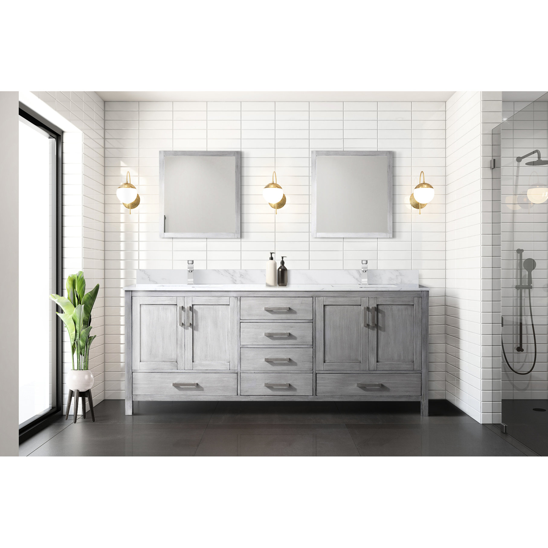 Orren Ellis 80" X 22" Distressed Grey Bath Vanity With Marble Top ...